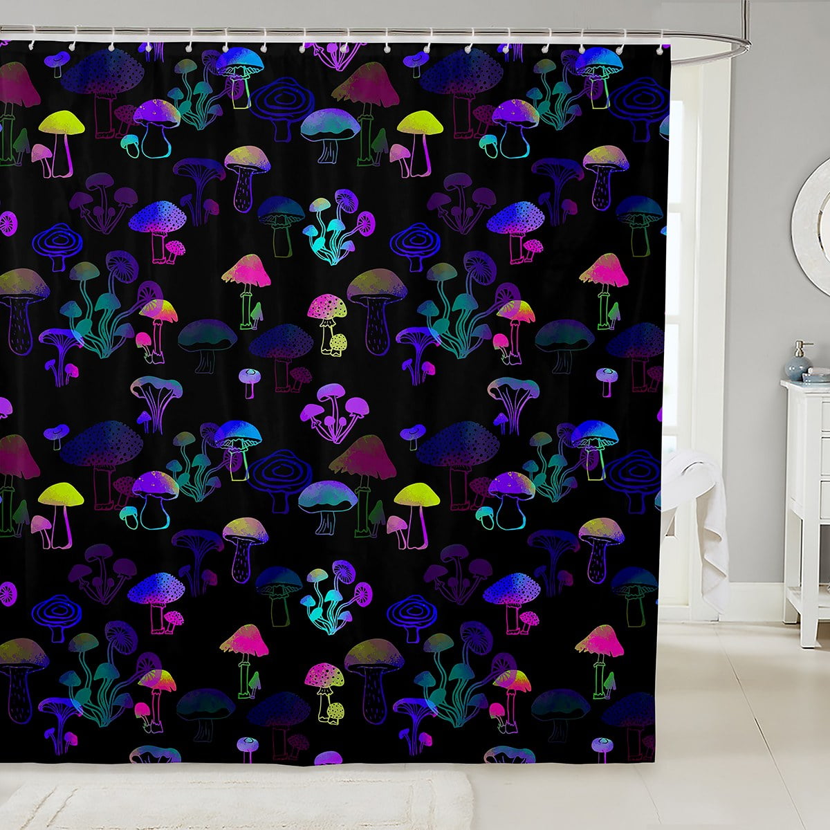 Rainbow Mushrooms,Magic Gradient Glowing Mushroom Shower Curtain ...