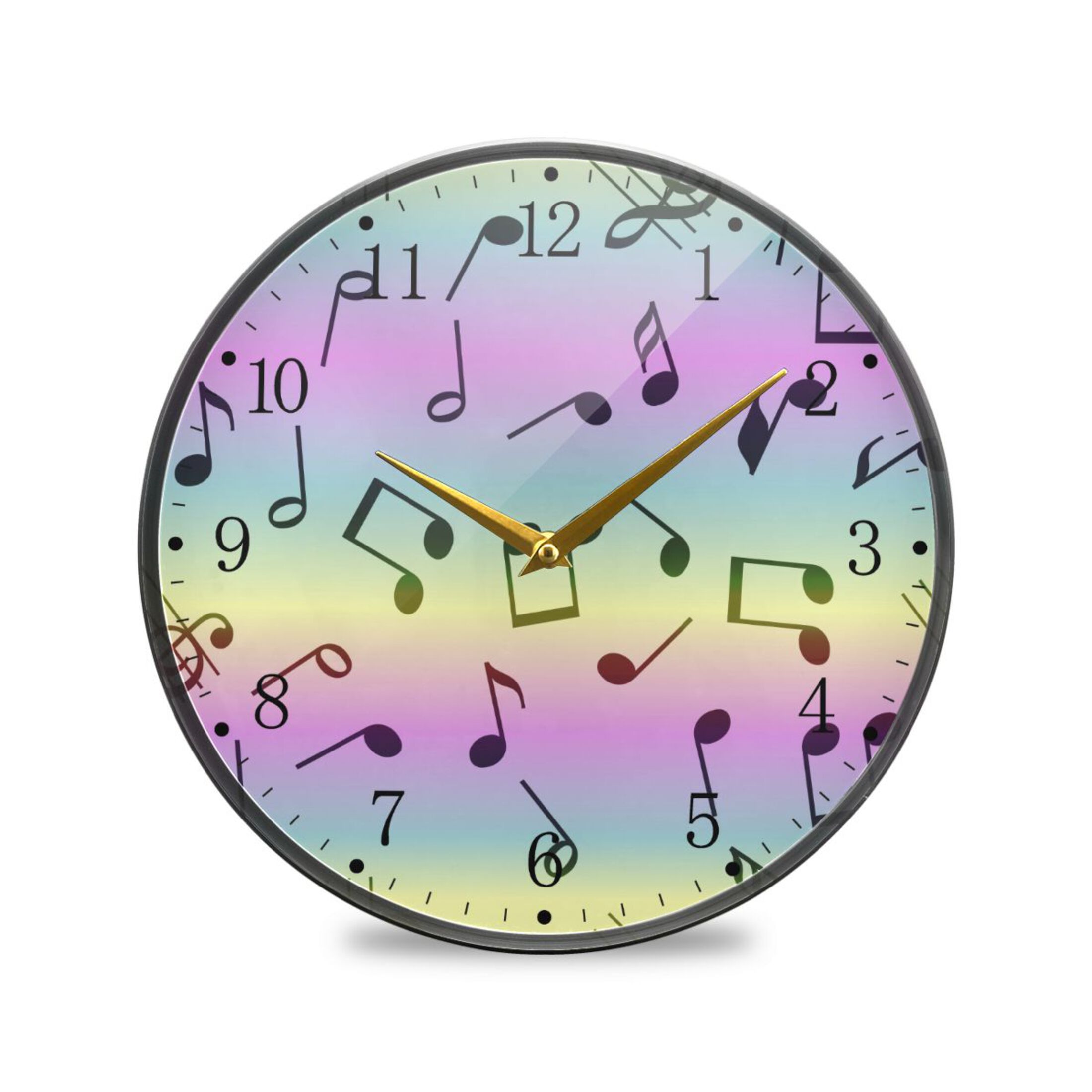 Rainbow Music Notes Acrylic Wall Clocks Quiet Round Clock Battery ...