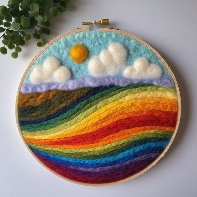 Rainbow Needle Felting Set, Beginner Felt Painting Set, With Wool Felt ...