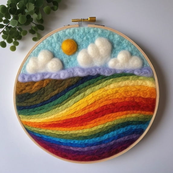 Rainbow Needle Felting Set, Beginner Felt Painting Set, With Wool Felt ...