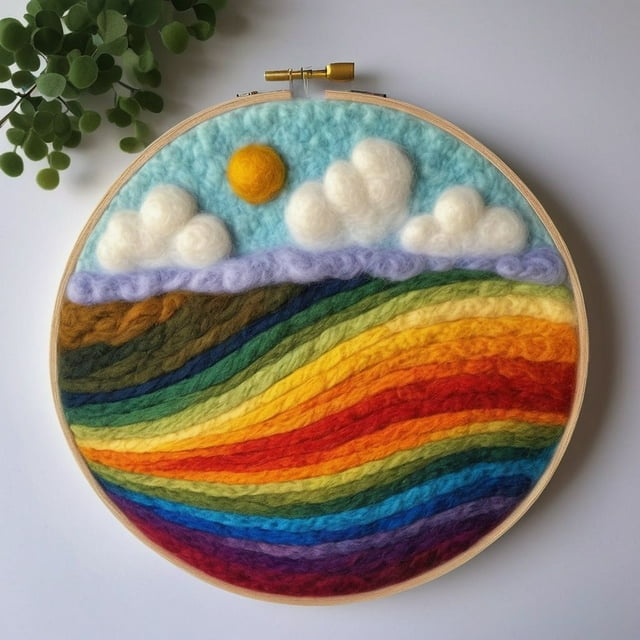 Rainbow Needle Felting Set, Beginner Felt Painting Set, With Wool Felt ...