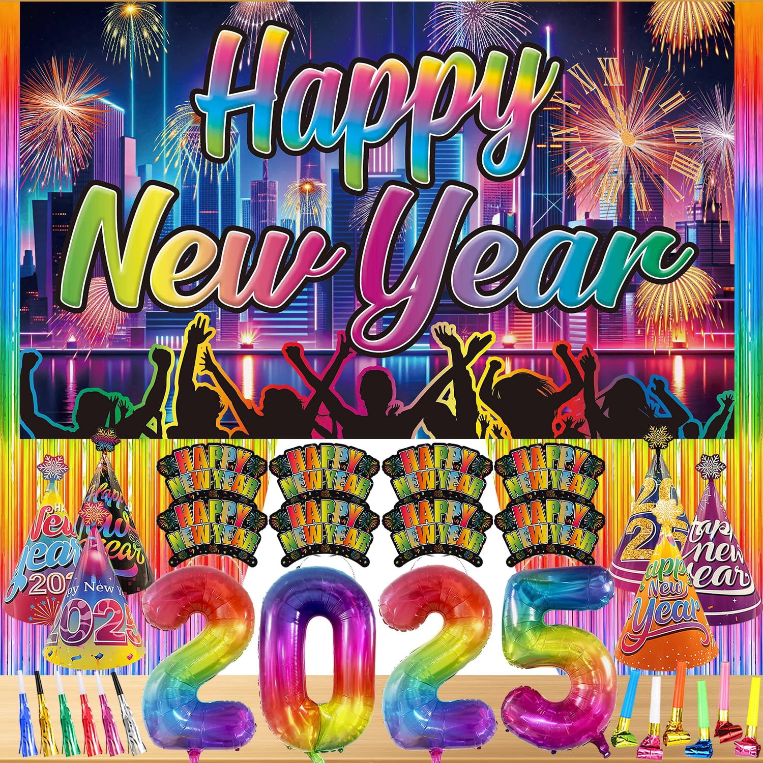 Rainbow New Years Eve Party Supplies 2025, 2025 Balloons Rainbow ...