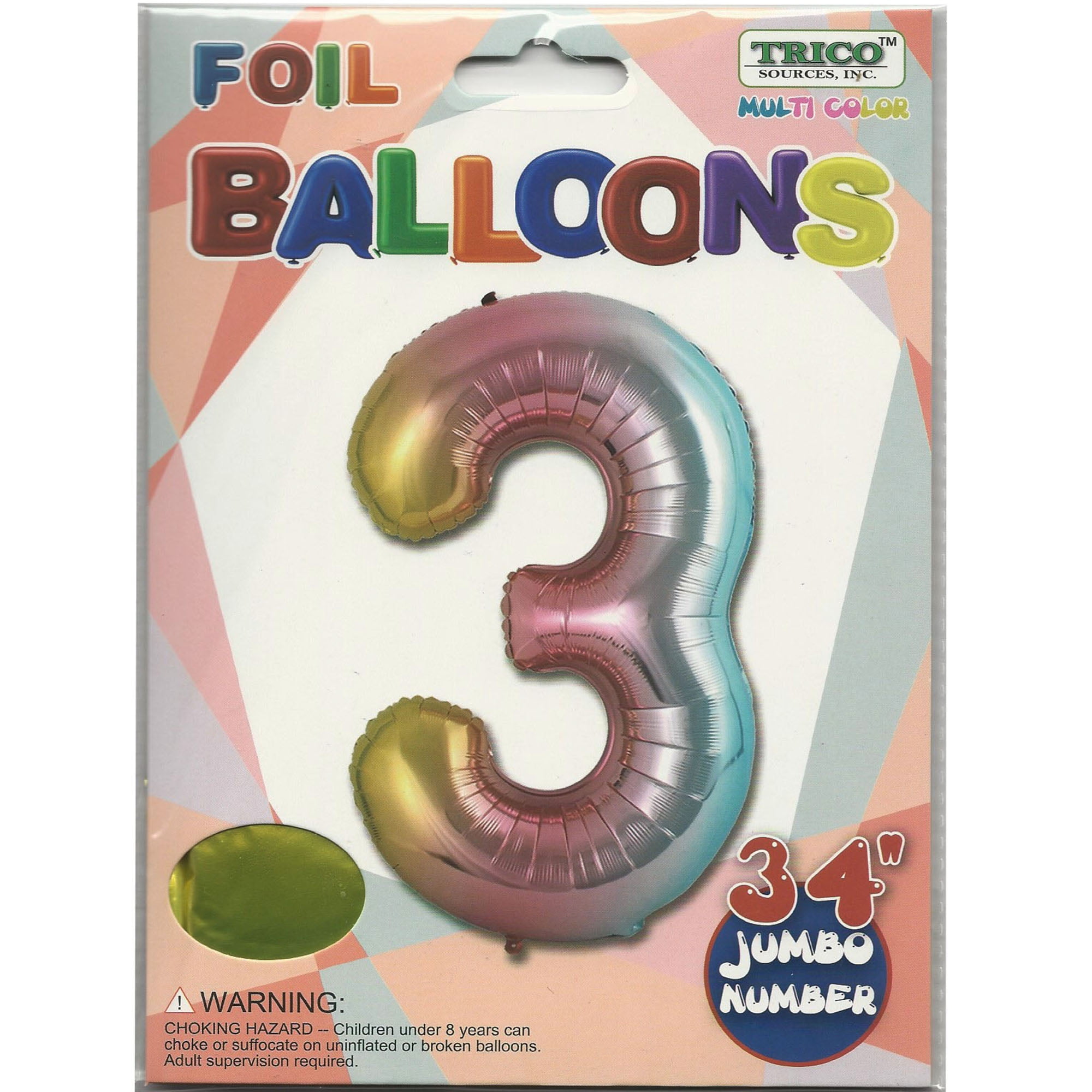Rainbow Number 3 Balloon 34" - Walmart.com