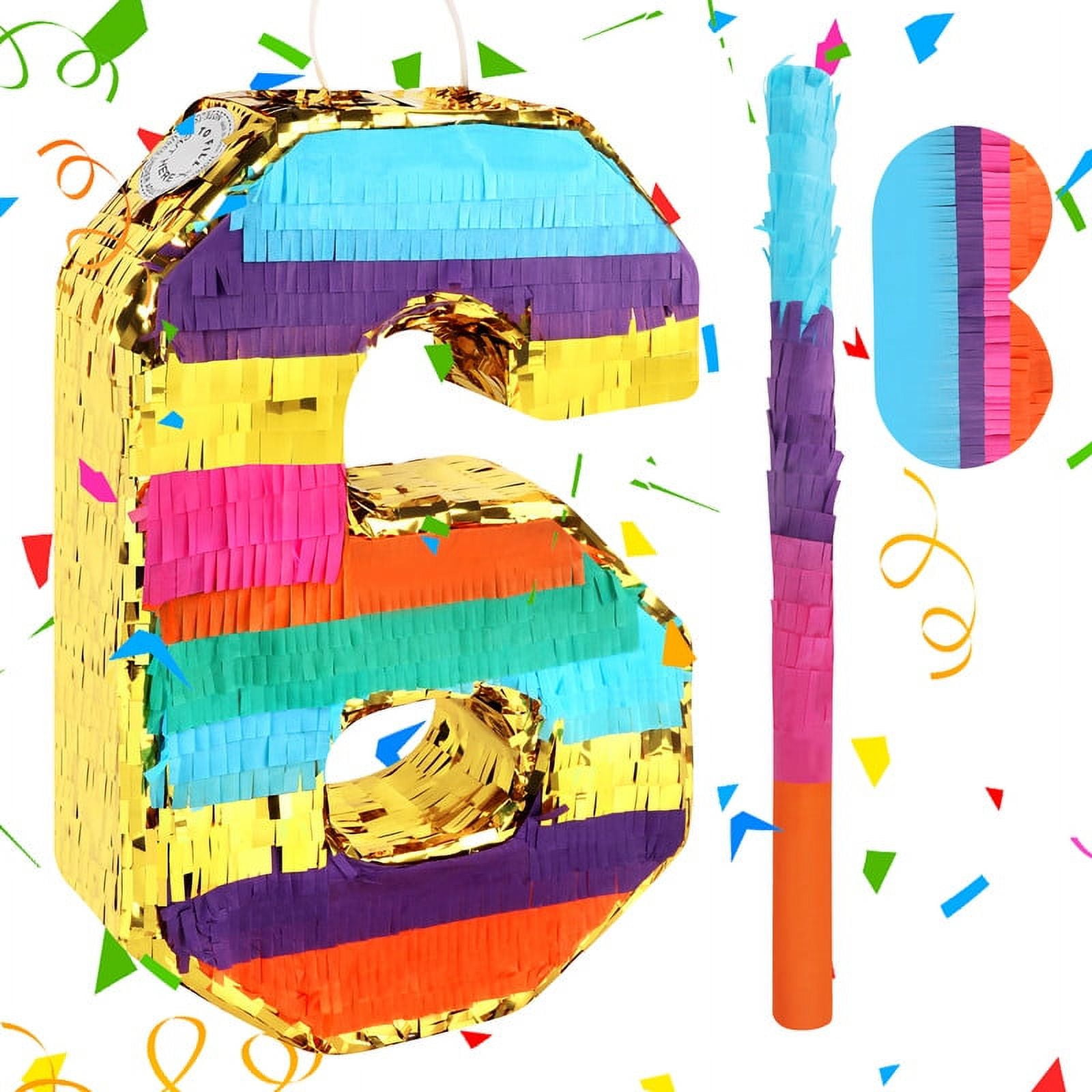 Rainbow Number 6 Pinata with a Blindfold and Bat for Boys Girls 6th ...