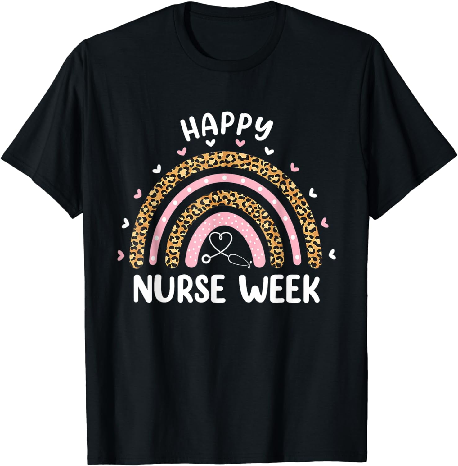 Rainbow Nurse Leopard Stethoscope Happy Nurses Week 2023 T-Shirt ...