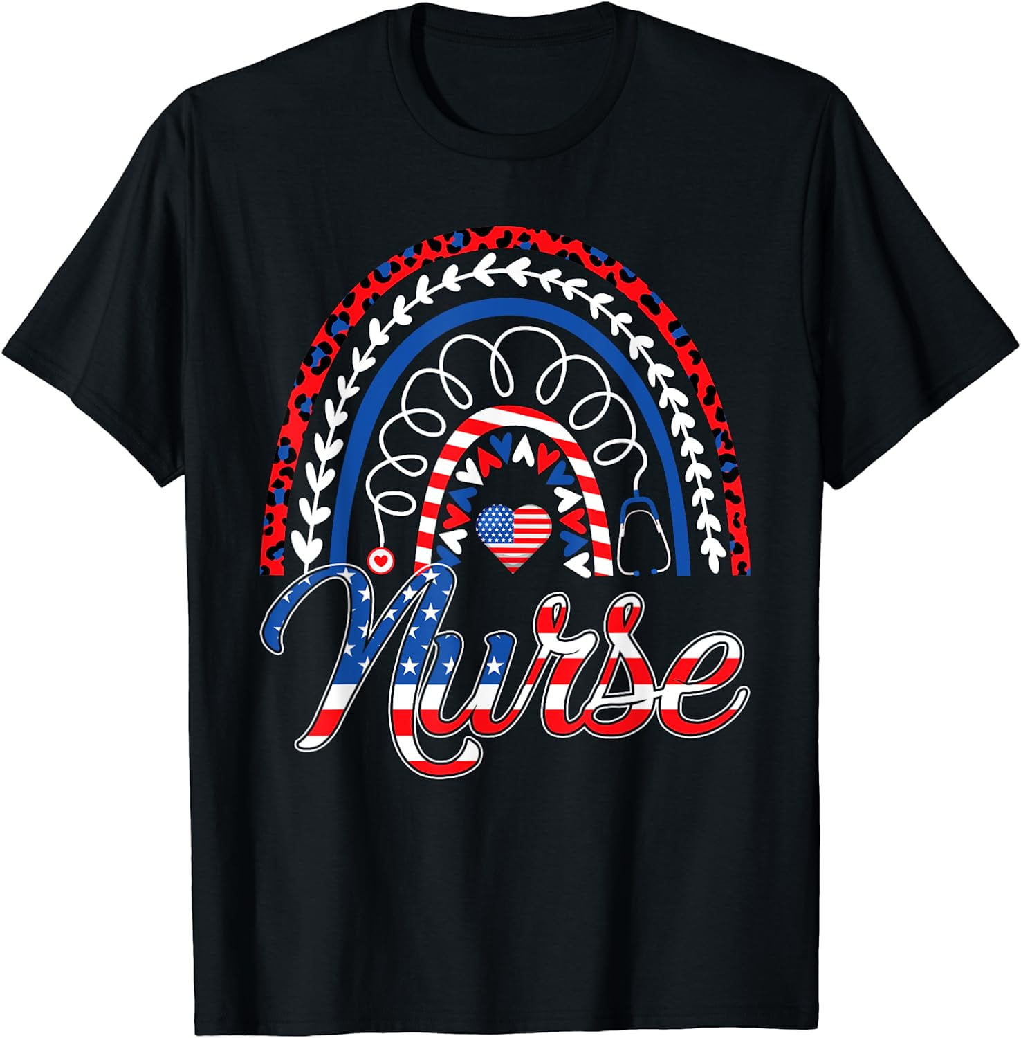 Rainbow Nurse Nursing American Flag Patriotic 4th of July T-Shirt ...