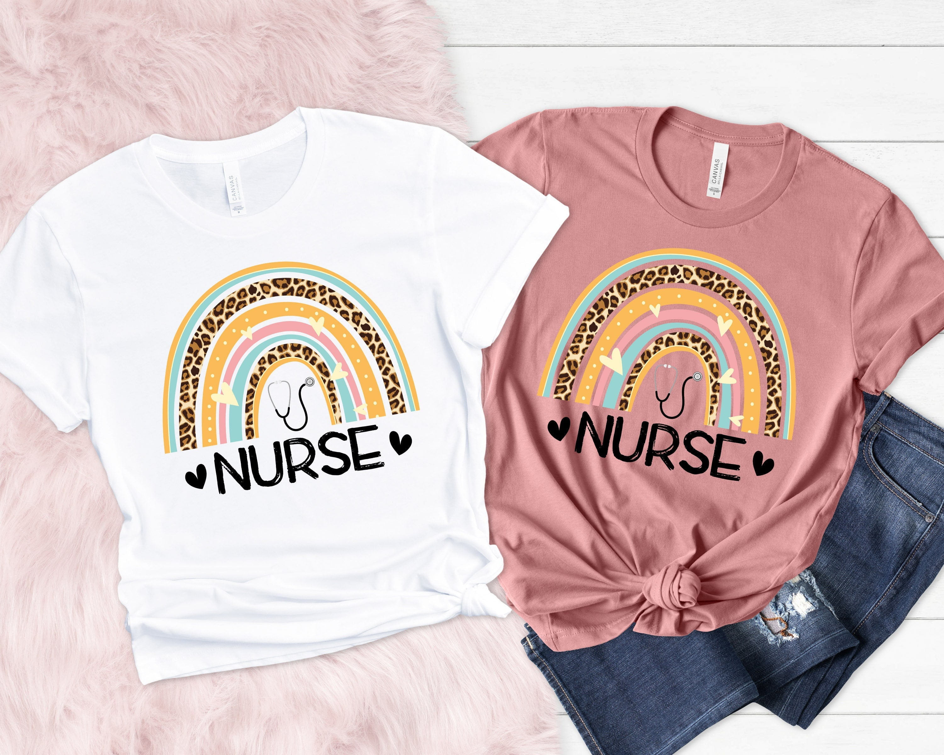 Rainbow Nurse Shirt, Leopard Print Nurse Life,Registered Nurse Shirt ...