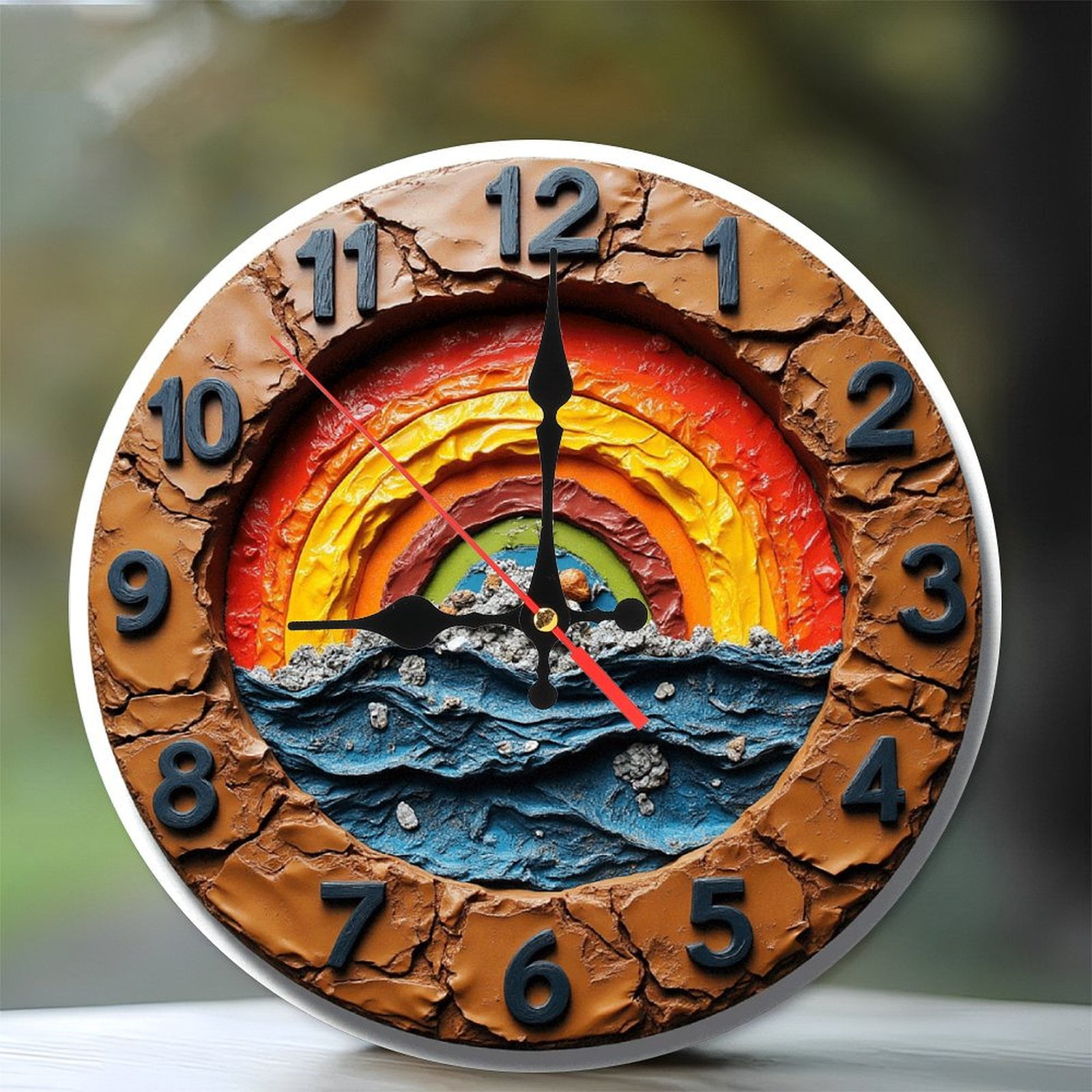 Rainbow Ocean Wave Wall Clock 10-Inch Silent Wooden Wall Clock, Battery ...