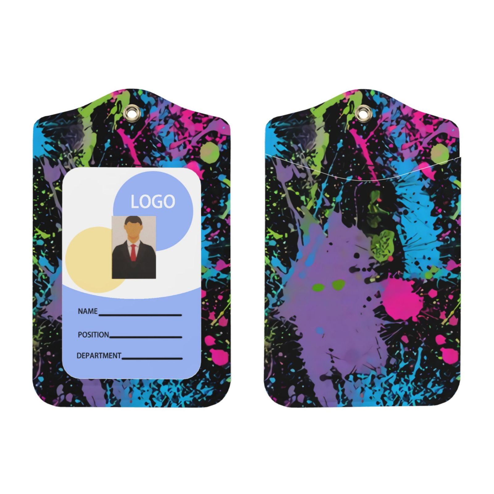 Rainbow Of Neon Paint Splatters Id Card Badge Leather Holder Case ...