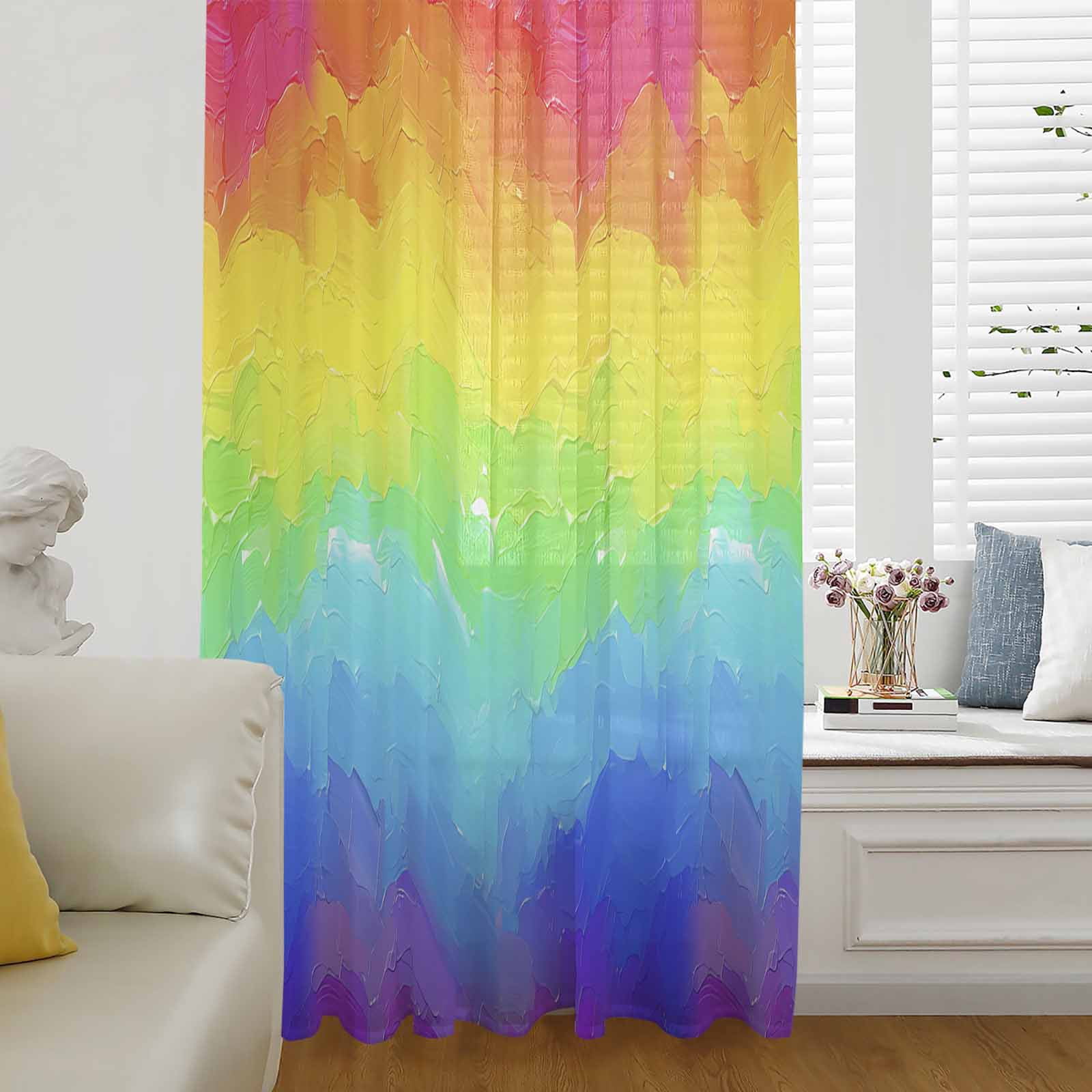 Rainbow Oil Painting Semi Sheer Curtains Drapes for Living Room ...