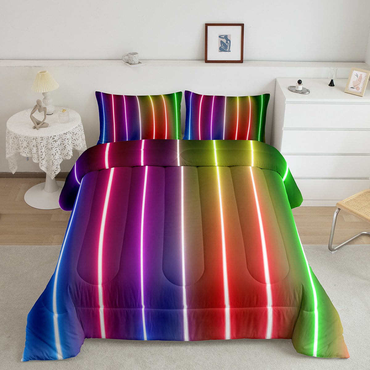 Rainbow Ombre Bedding Set Full Blue Red Yellow Green Abstract Comforter ...
