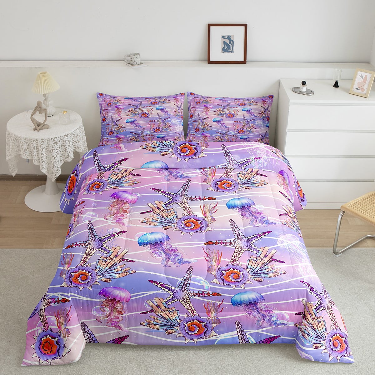 Rainbow Ombre Comforter Set for Kids Girls Women,Glitter Jellyfish ...