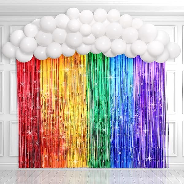 Rainbow Party Backdrop Balloon Garland Rainbow Cloud Birthday Photo ...