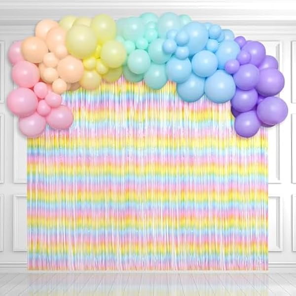 Rainbow Party Backdrop Balloon Garland Rainbow Cloud Birthday Photo ...