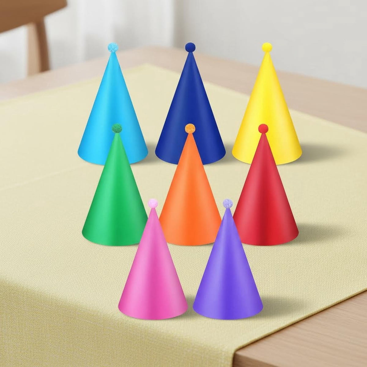 Rainbow Party Cone Hats Colorful Pastel Paper Hats with Pom Poms ...