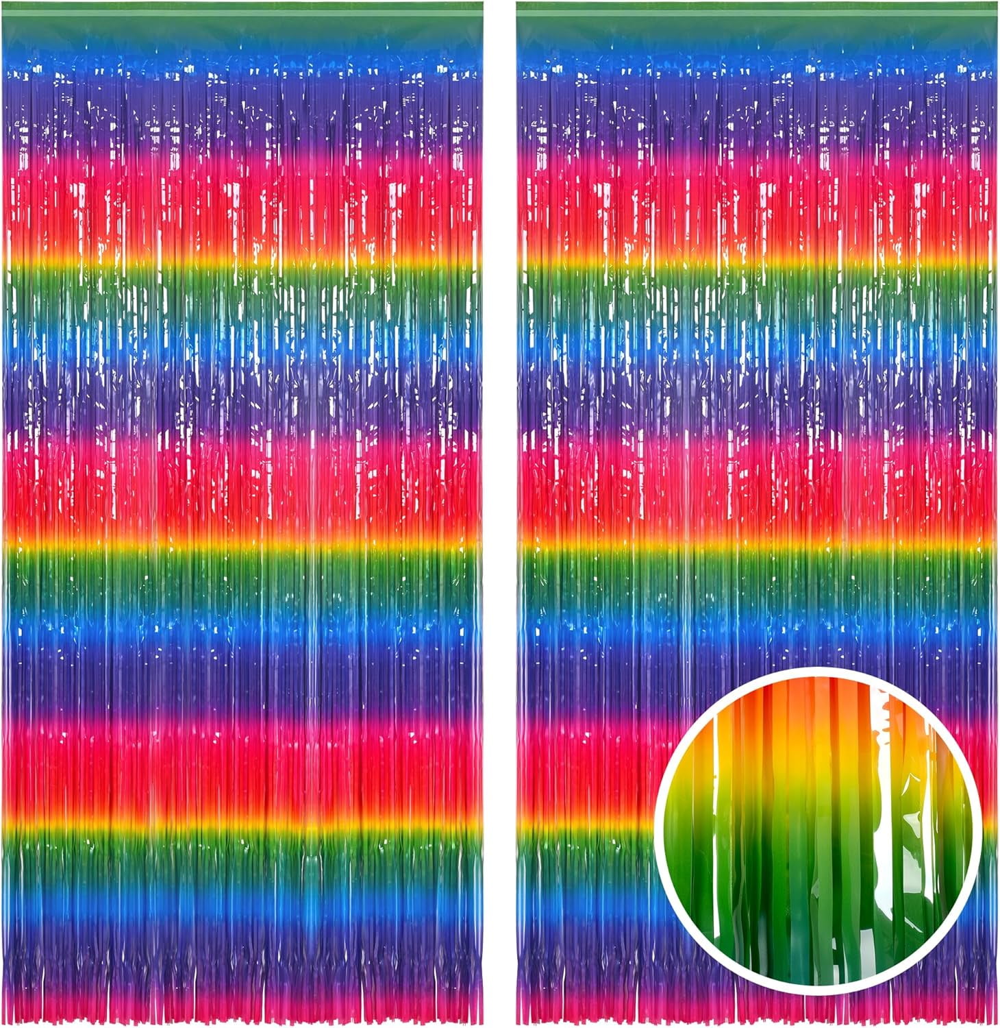 Rainbow Party Streamers Backdrop Neon Transparent Holographic Tinsel ...