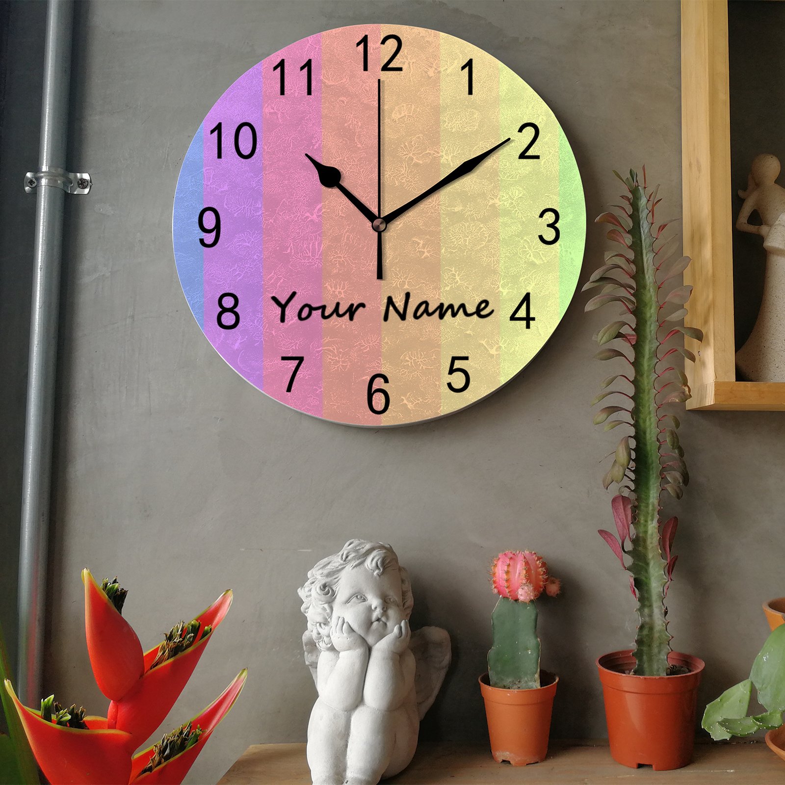 Rainbow Pastel Art Wall Clock, 10 Inch Silent Non Ticking Wall Clocks ...
