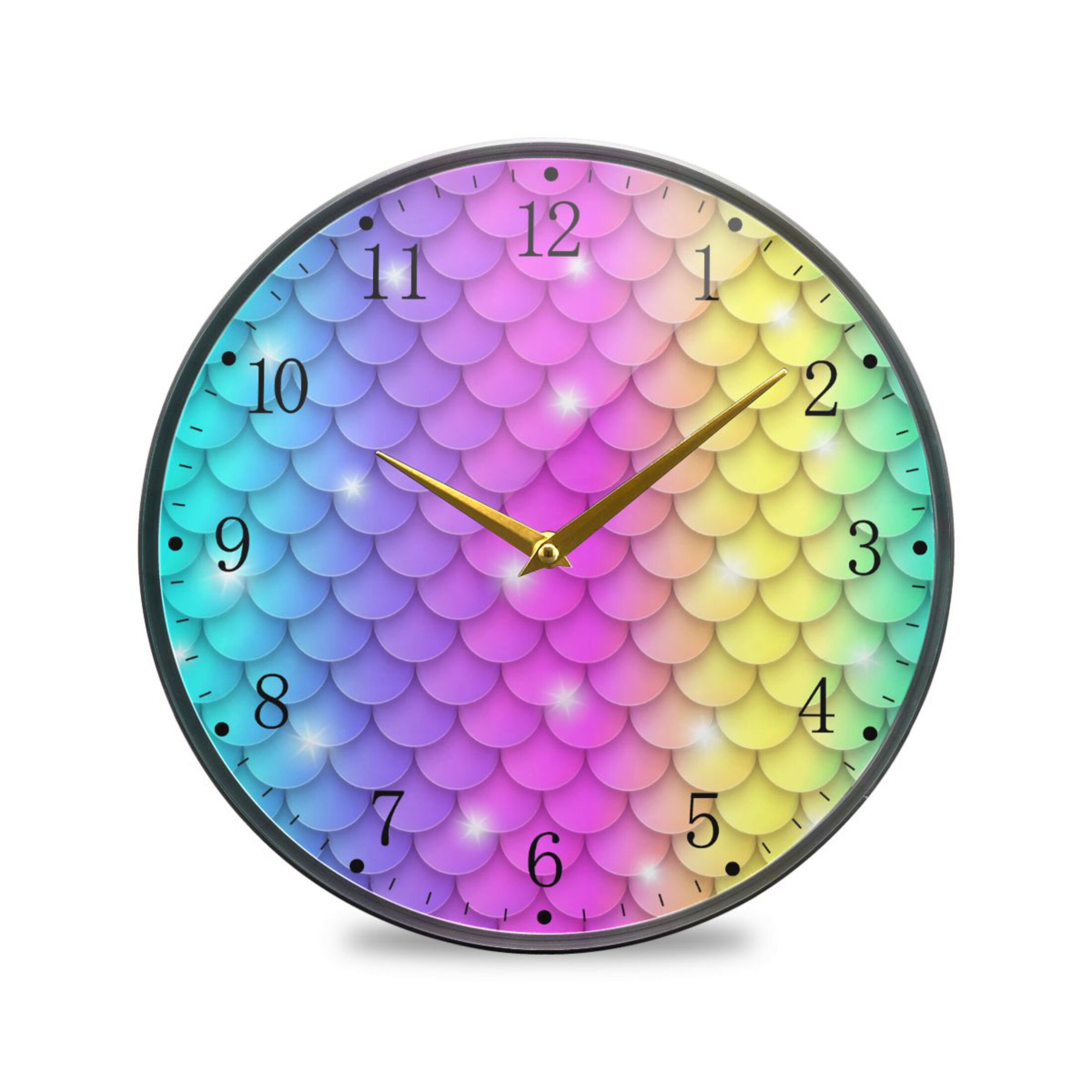 Rainbow Pattern Sparkling Acrylic Wall Clocks Quiet Round Clock Battery ...
