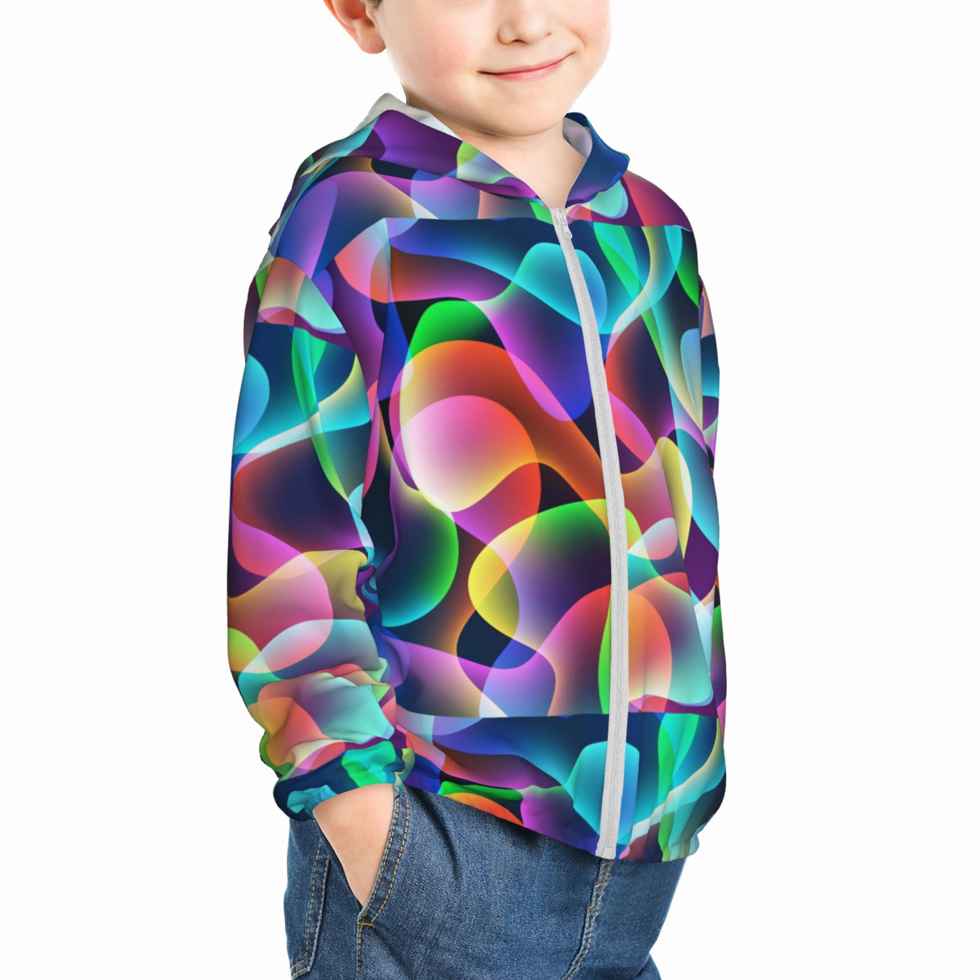 Rainbow Patterns Wallpaper Kids Zip-Up Hoodie Girls Boys Sun Protection Jacket Hooded Cooling ...