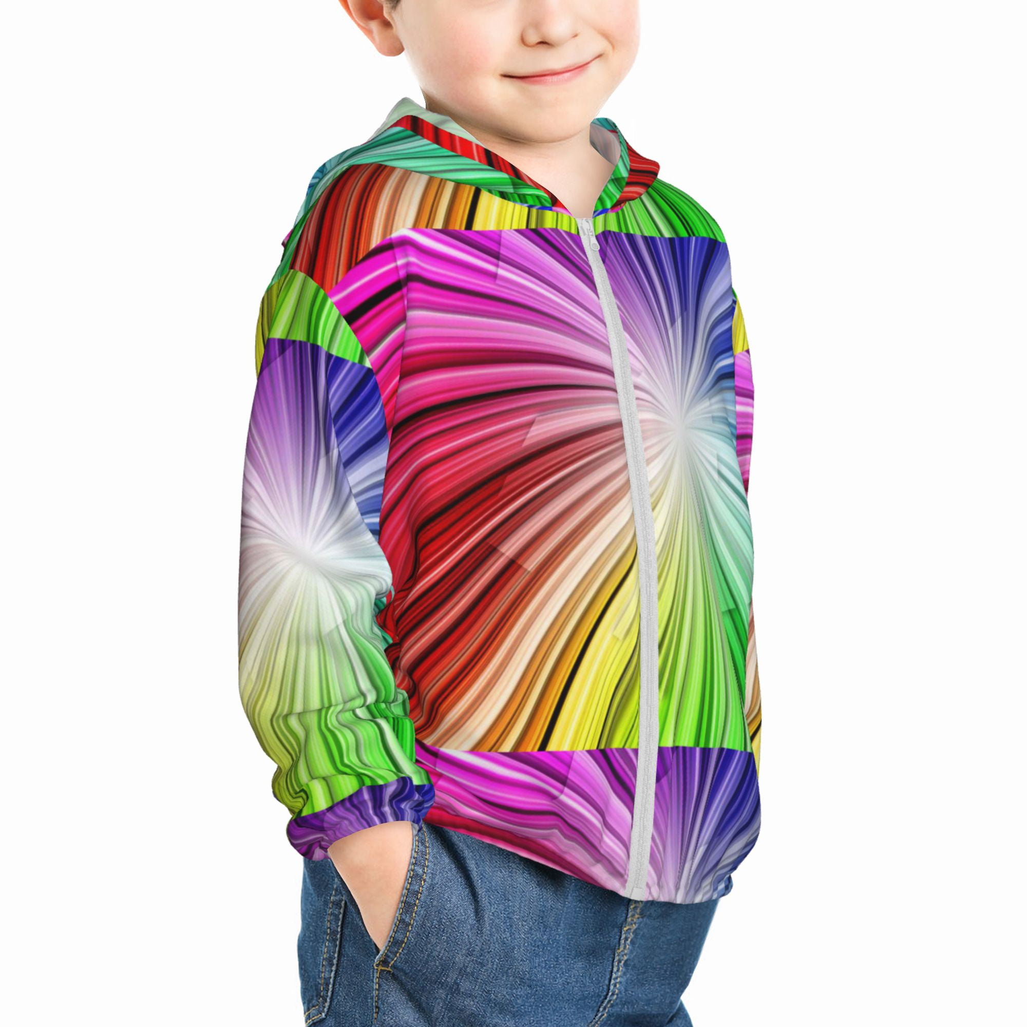 Rainbow Patterns Wallpaper Kids Zip-Up Hoodie Girls Boys Sun Protection Jacket Hooded Cooling ...