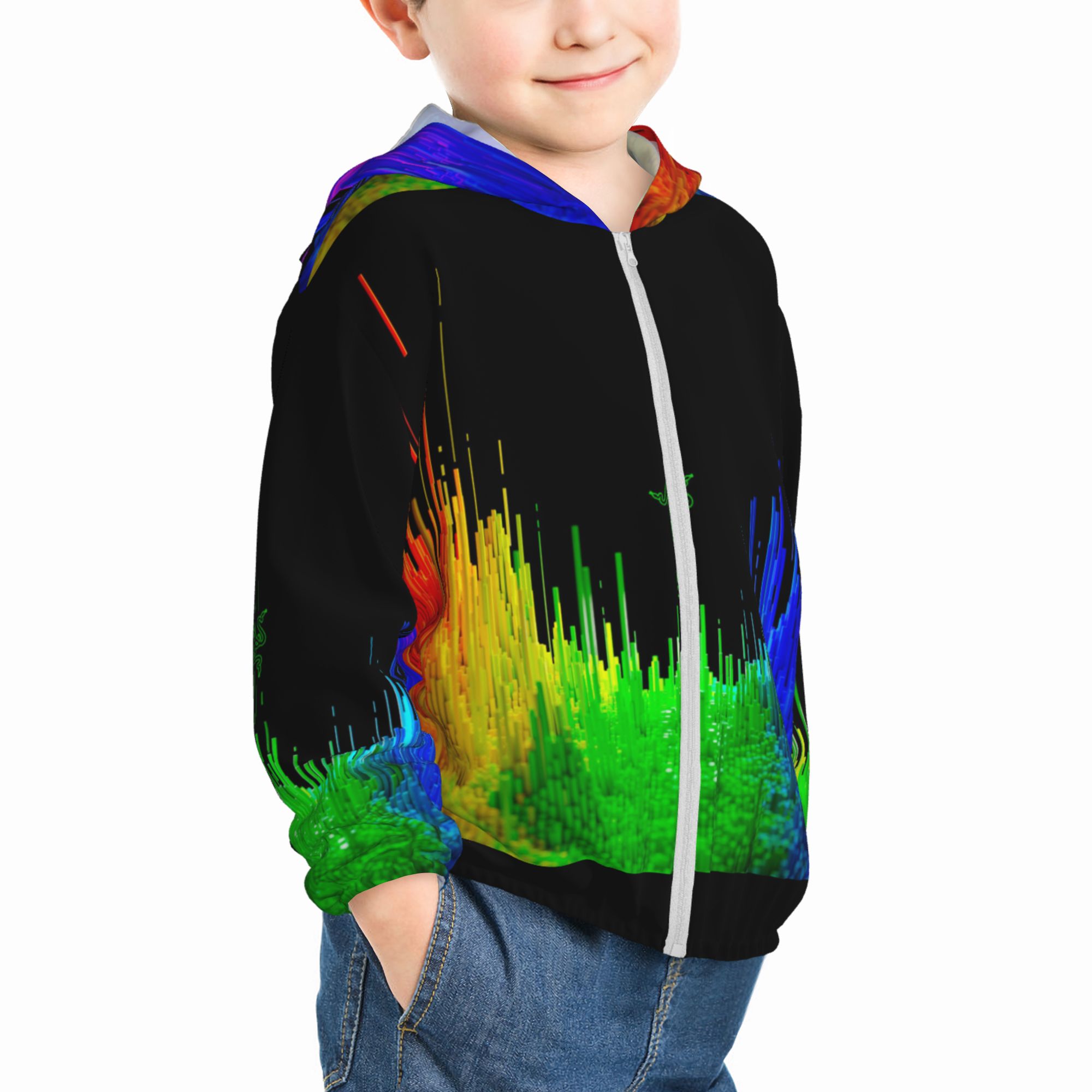 Rainbow Patterns Wallpaper Kids Zip-Up Hoodie Girls Boys Sun Protection Jacket Hooded Cooling ...