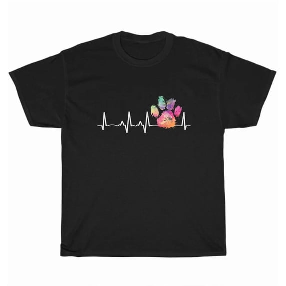 Rainbow Paw Print Heartbeat Pulse Pet Dog Cat Animal Lover T-Shirt ...