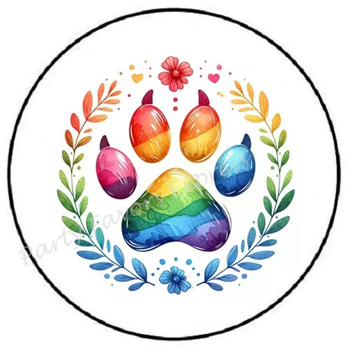 Rainbow Pawprint Paw Dog Cat Sticker Party Favors Sticker Envelope ...