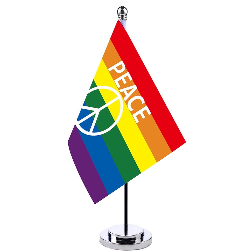 Rainbow Peace Sign Table Flag Small Mini Rainbow Flag with Metal Stand ...