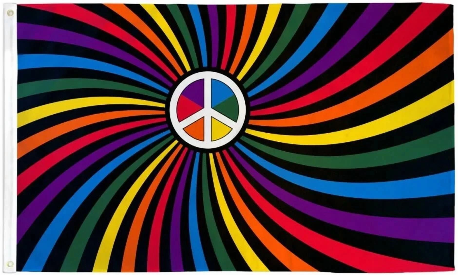 Rainbow Peace Swirl (White Peace Sign) 3X5Ft Poly Lgbtq Peace Rainbow ...