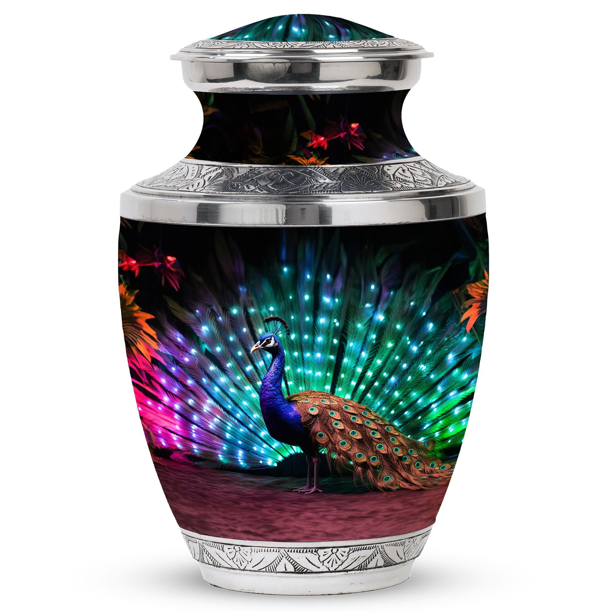 Rainbow Peacock Urn For Ashes Adult Male, Memorial Cremation Urns For Human Ashes, Large Funeral ...