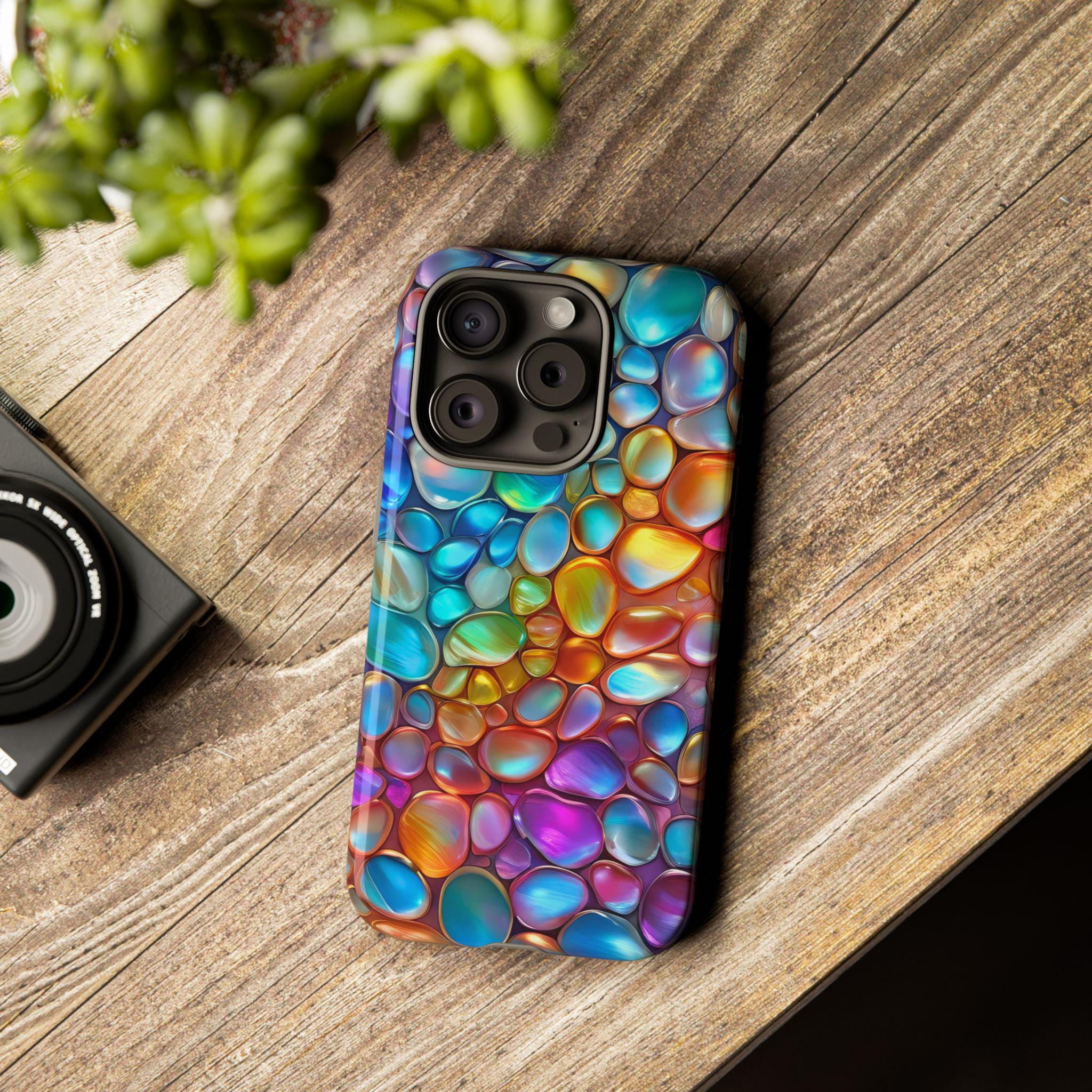 Rainbow Pebble Gem Case With Iridescent Glossy Color Pattern for iPhone ...