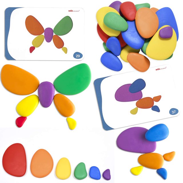 Rainbow Pebbles - Set AIF4 of 36 Sorting and Stacking Stones with 20 ...