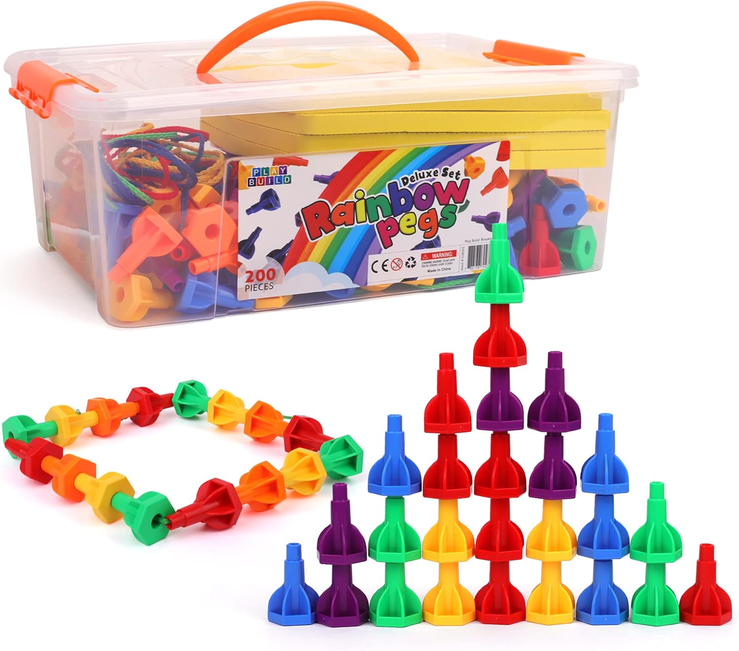 Rainbow Pegs and Board Deluxe 200pc Set, Montessori Baby Toys, Stacking ...