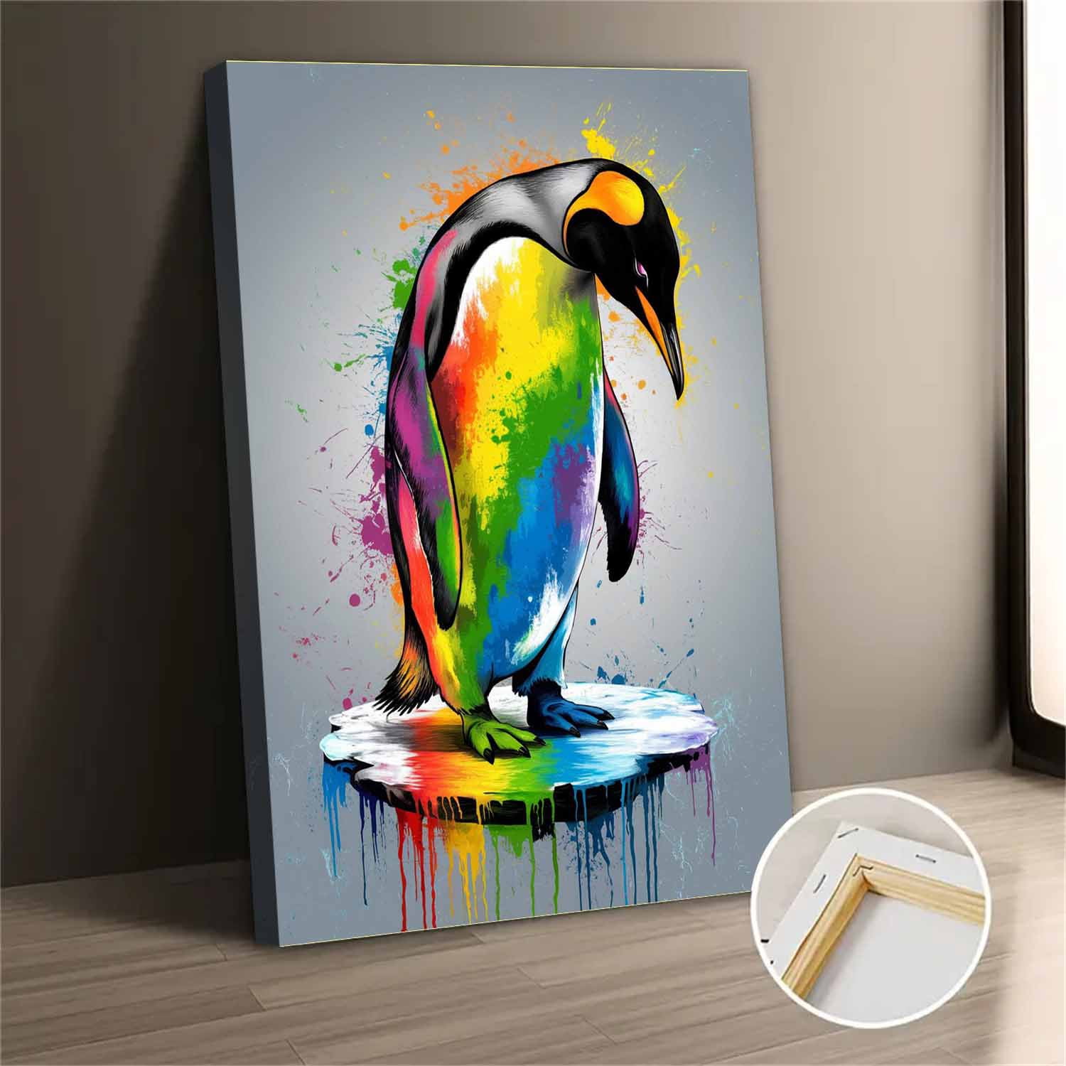 Rainbow Penguin Canvas Wall Art Modern Abstract Wall Paintings for ...
