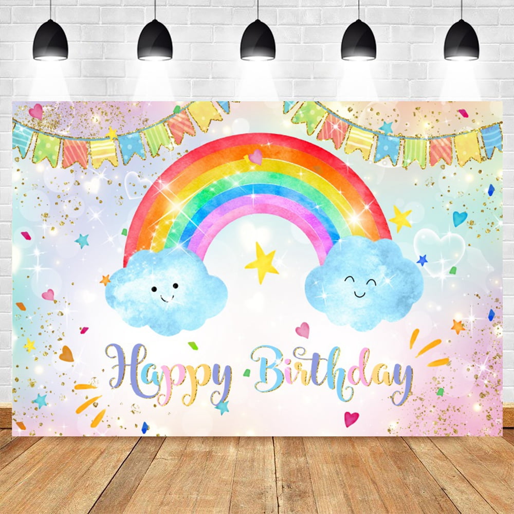Rainbow Photography Backdrop Gold Glitter Star Cloud Sky Baby Shower ...