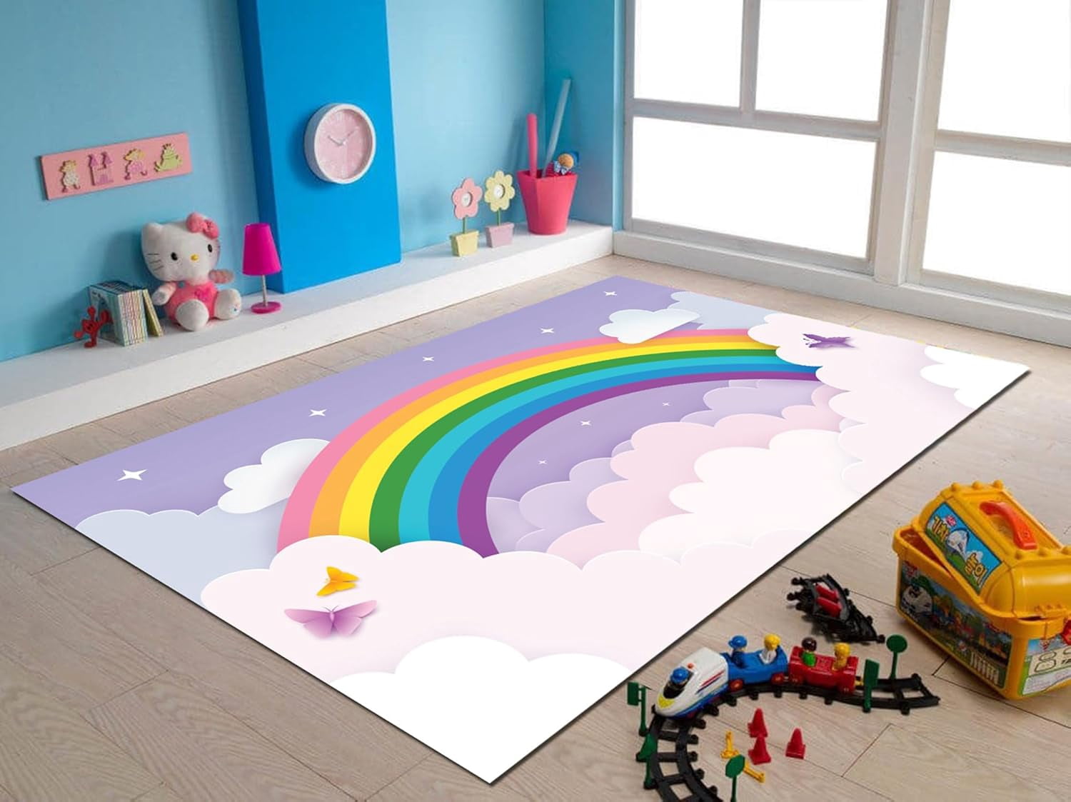 Rainbow Pink Area Rug For Bedroom,Rainbow Colors Washable Living Room ...