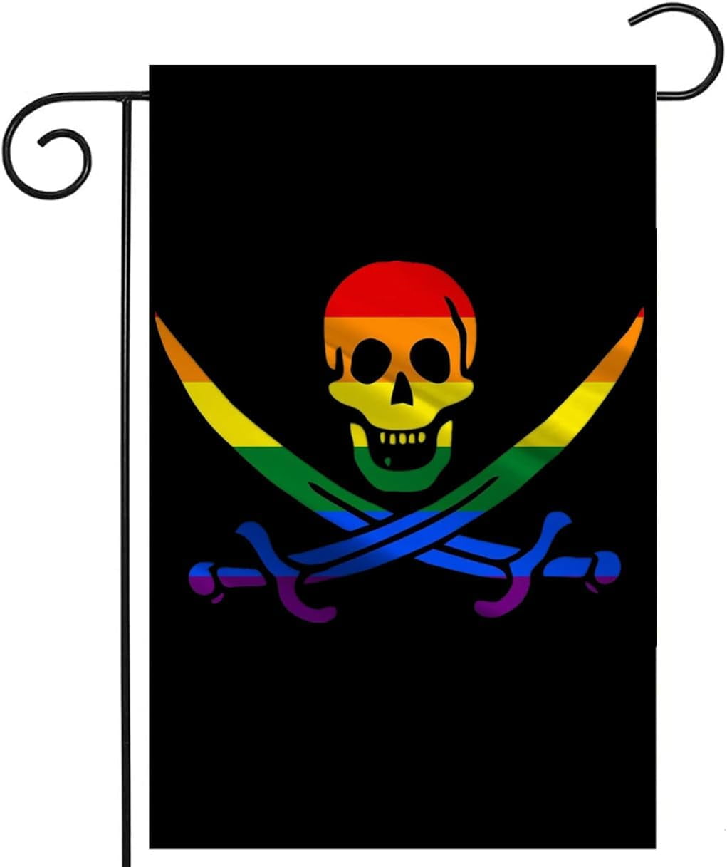 Rainbow Pirate Garden Flag , Jack Rackham Knife Jolly Roger Skull and ...