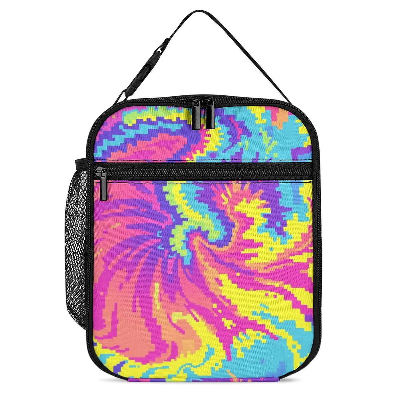 Rainbow Pixel Swirl Lunch Bag Women Portable Bento Box for Outdoor ...