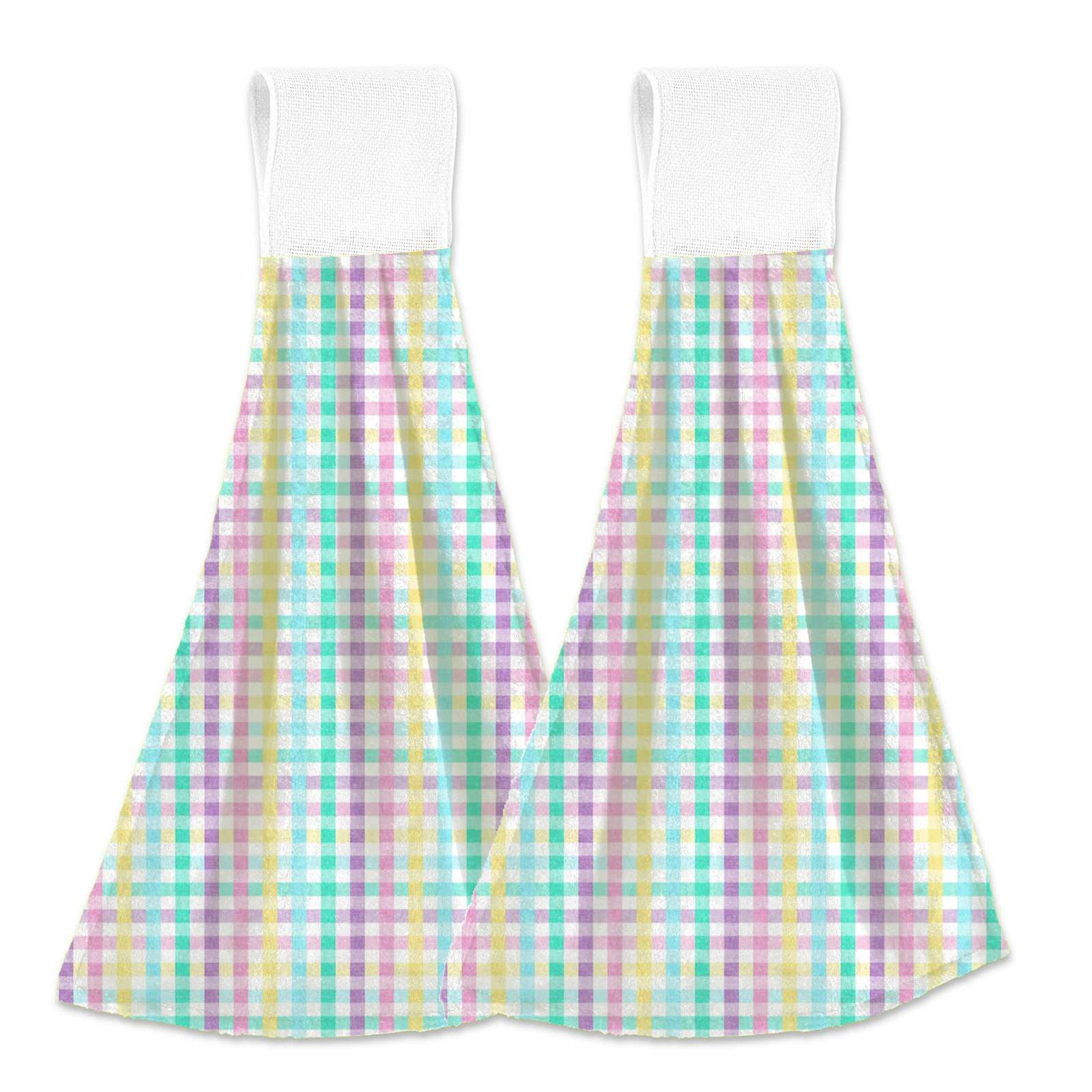 Rainbow Plaid Hanging Kitchen Hand Towels Sets with Loop Hand Towels ...