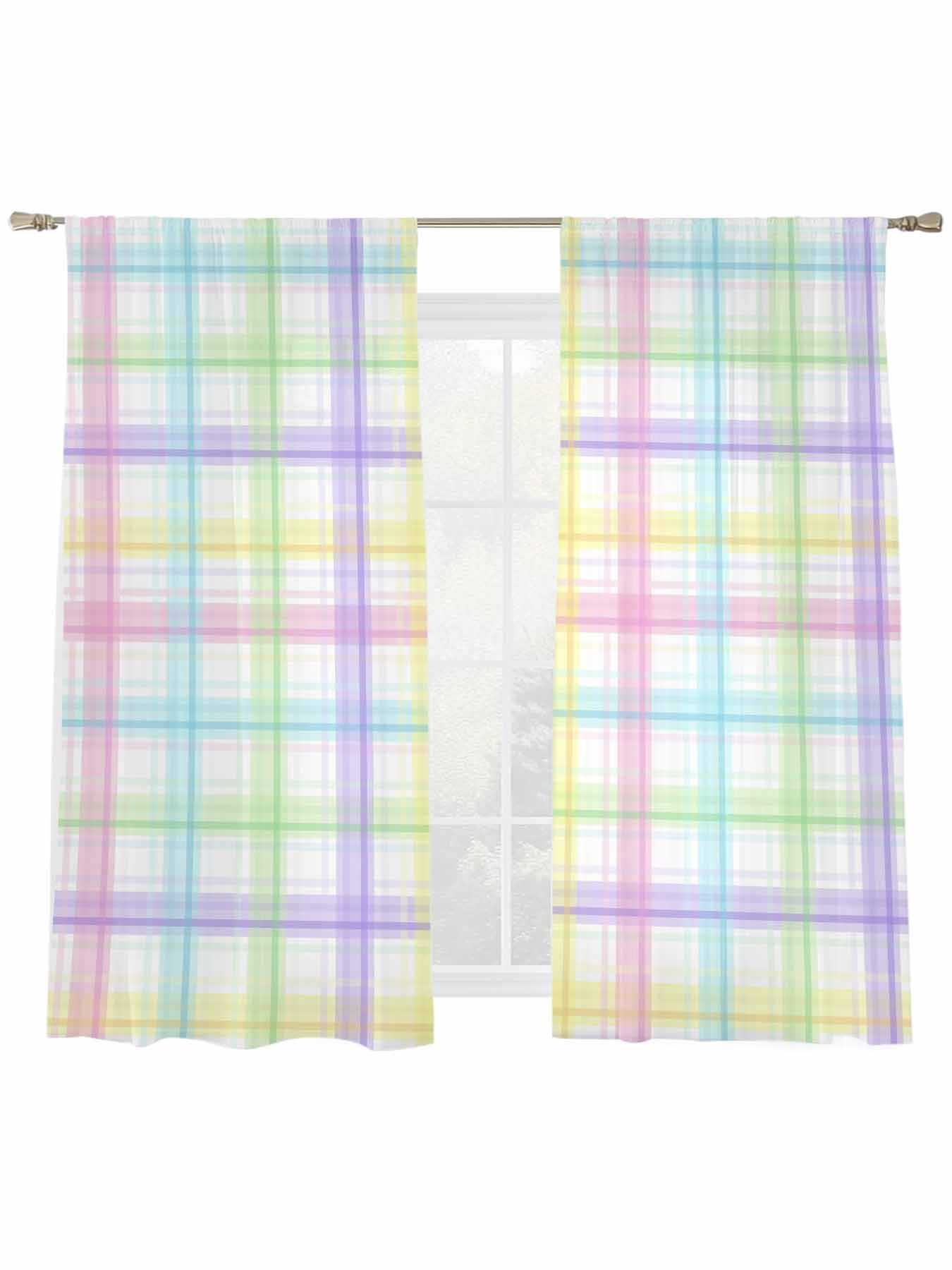 Rainbow Plaid Sheer Curtains 2 Panels Set Yellow Pink Blue Green Purple ...