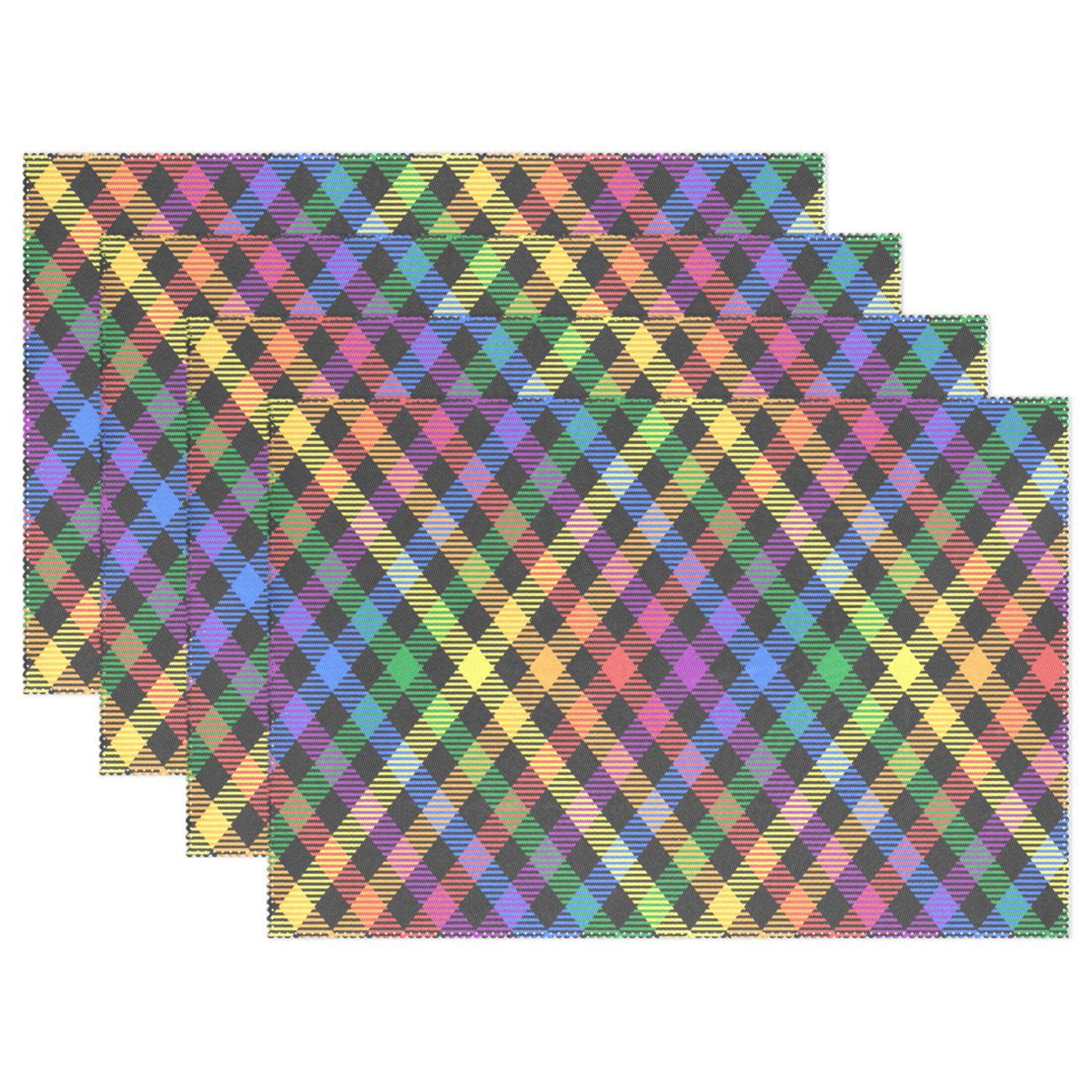 Rainbow Plaid with Black Placemats Set of 4 Dining Table Mat Linen ...