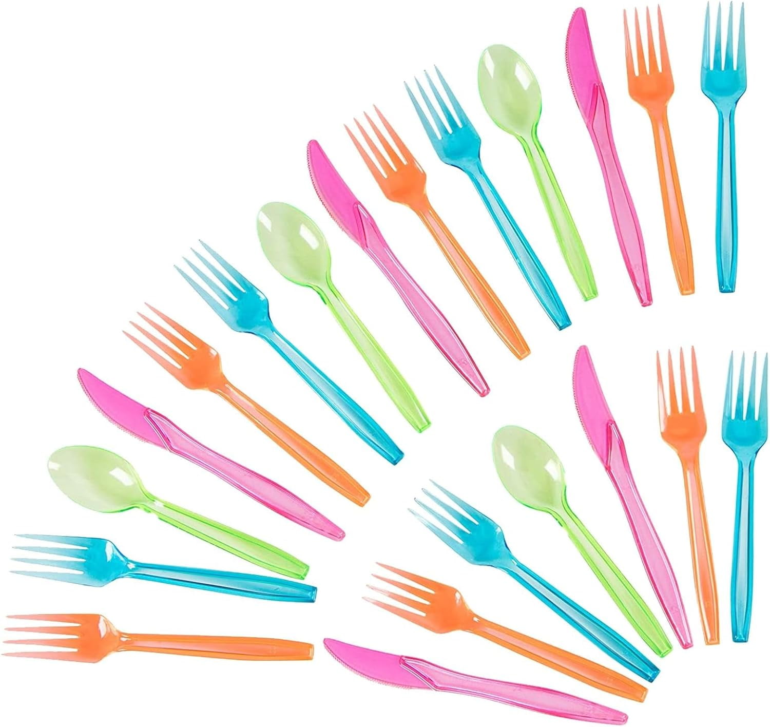 Rainbow Plastic Silverware Set - Disposable Neon Party Utensils ...