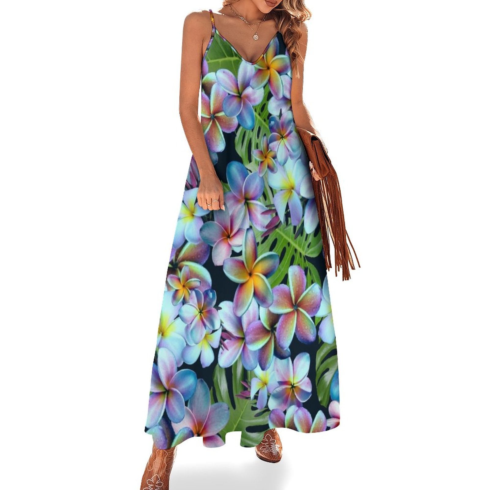 Rainbow Plumeria Dark Sleeveless Dress prom dress cute dress - Walmart.com