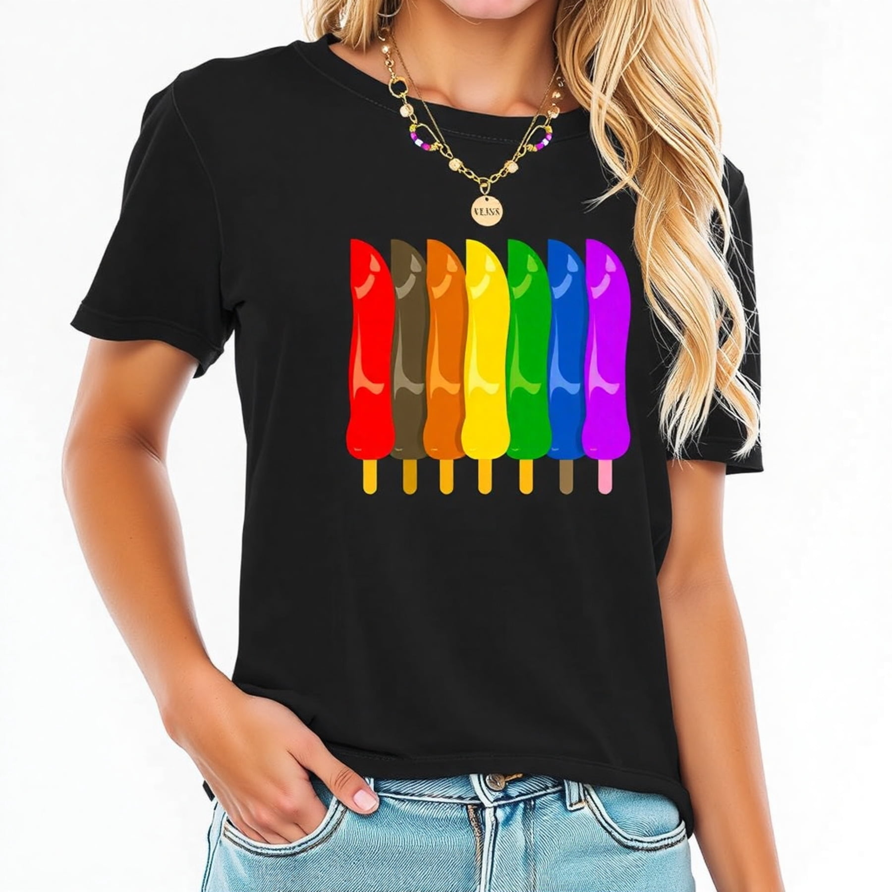 Rainbow Popsicle Graphic T-Shirt for Women Fun LGBTQ Pride Tee ...