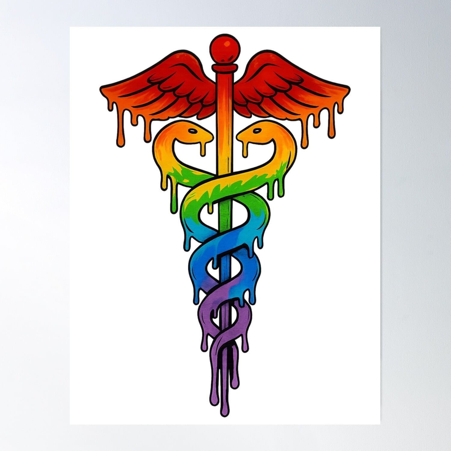Rainbow Pride Drip Caduceus Poster Wall Art, Modern Wall Decor, 8x12 ...
