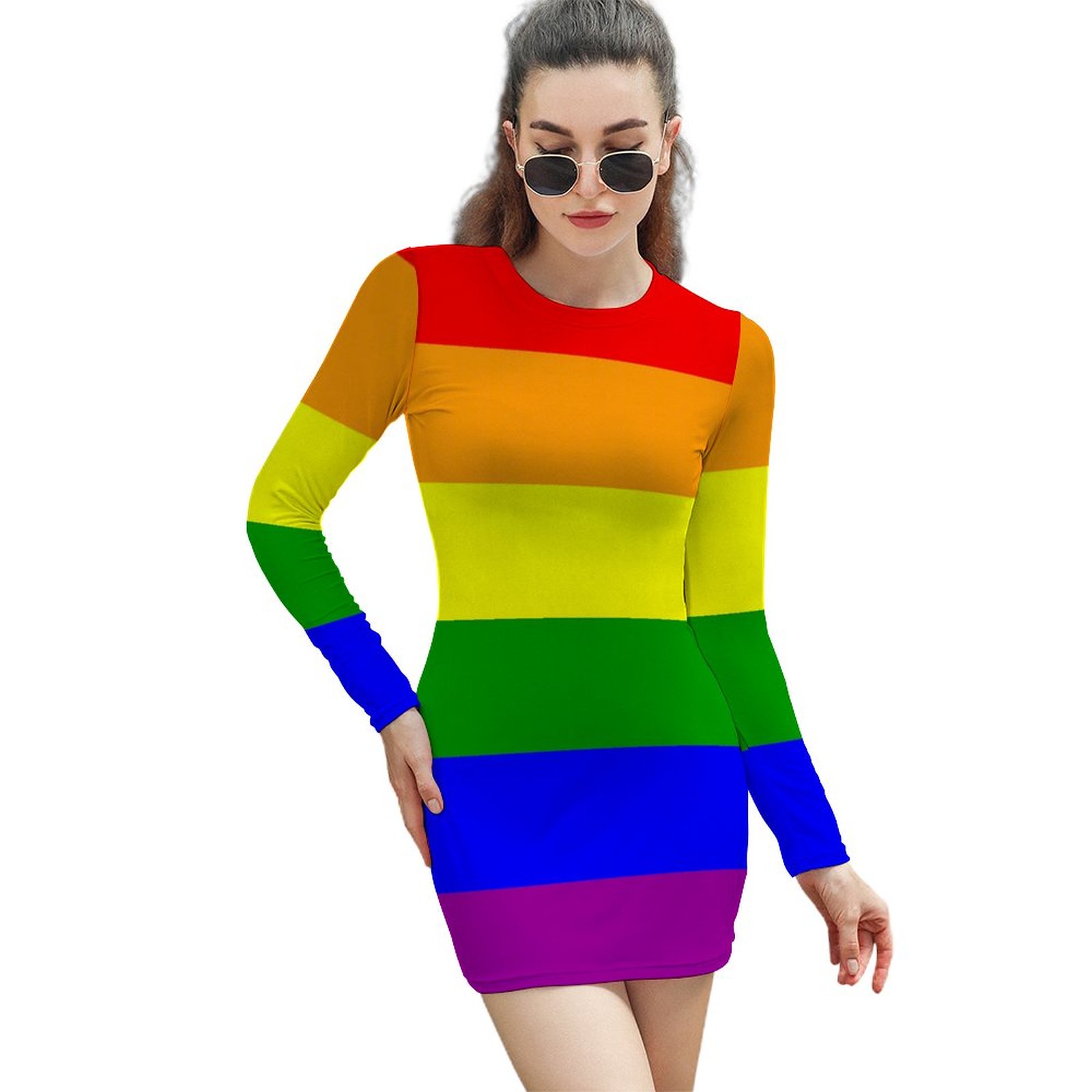 Rainbow Pride Flag Dresses for Women Long Sleeve Round Neck Dress ...