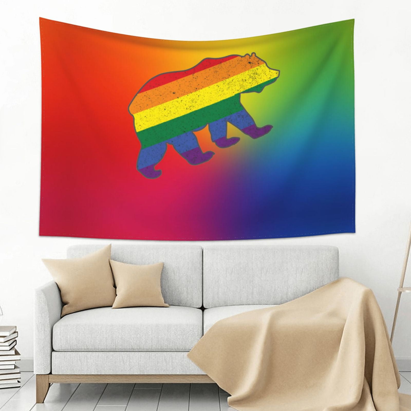 Rainbow Pride Flag With Gay Beartapestry Wall Hangings For Bedroom Room ...