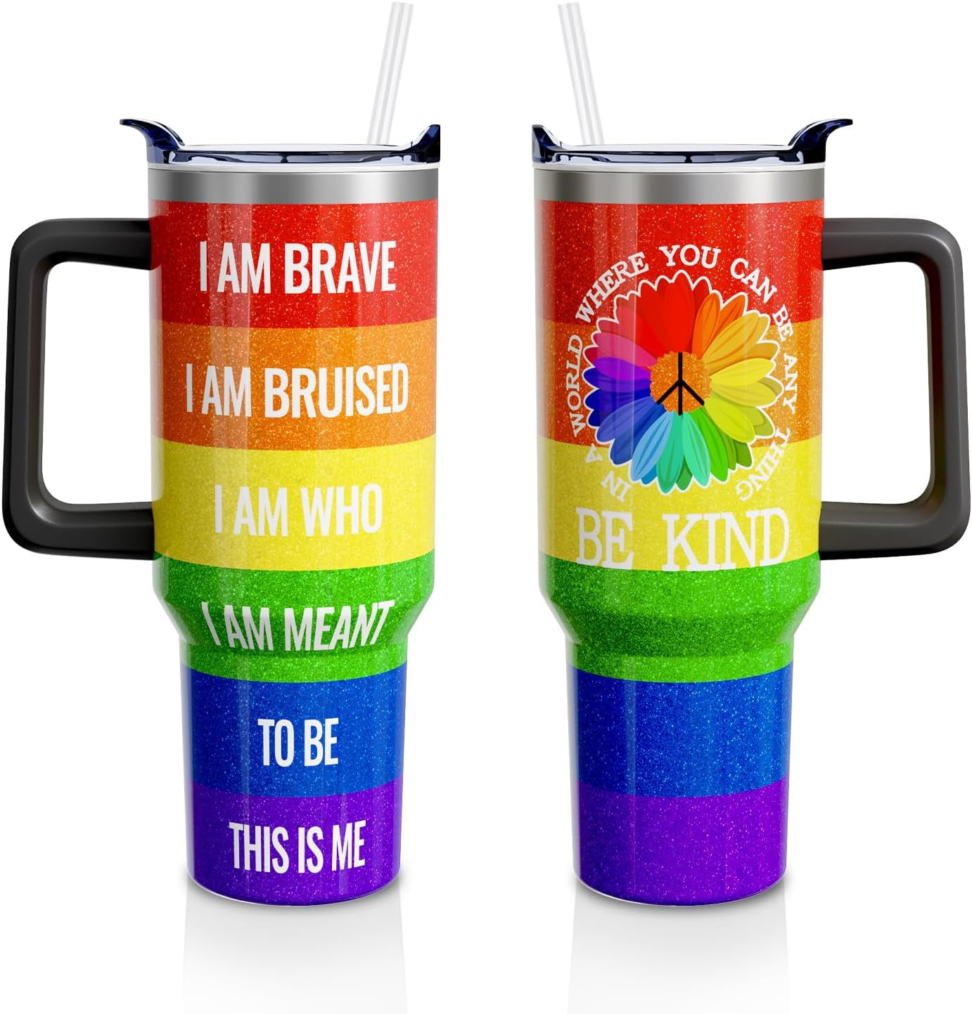 Rainbow Pride Gifts 40 Oz Tumbler with Handle and Straw, Be Kind ...