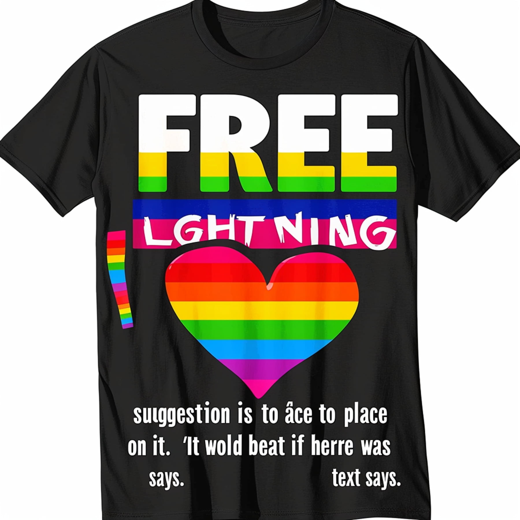 Rainbow Pride Heart & 'For All' Rainbow Design Black T Shirt Love ...