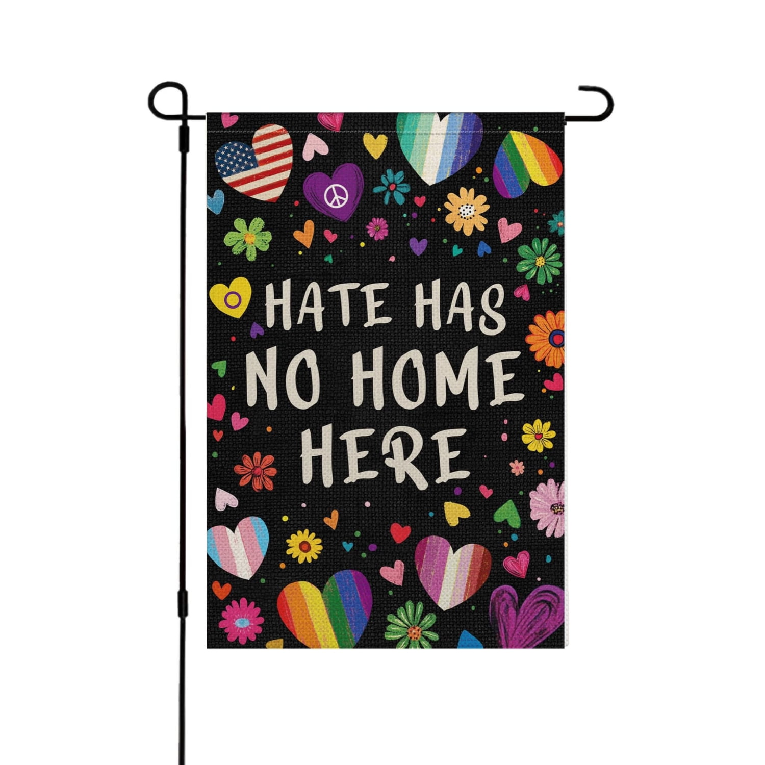 Rainbow Pride Month Garden Flag Hate Has No Home Here 12x18 Inch Double ...